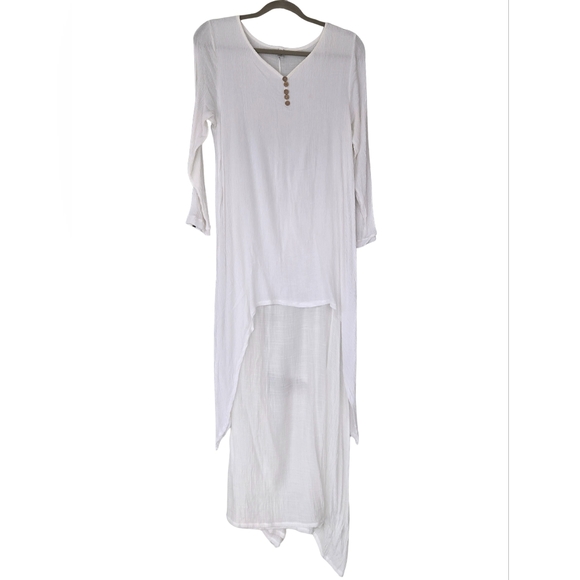 Dresses | Boho Double Layered White Long Sleeve Highlow Flowy Maxi ...